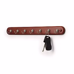 Spectrum Diversified Seven Key Rack with 7 Hooks for Entryway Organization to Hold Leashes Lanyards and More, Walnut