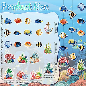 Hotop 9 Pcs Tropical Fish Party Banners Under The Sea Party Supplies Ocean Garland Kit Fish Ceiling Hanging Swirl Hawaiian Luau Decor Tropical Fish Paper Cutouts for Birthday Party Favor Supplies