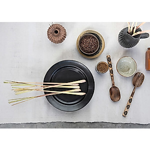 Creative Co-Op Mango Wood Salad Servers with Patterned Rattan-Wrapped Handles Serveware, Set of 2, Natural