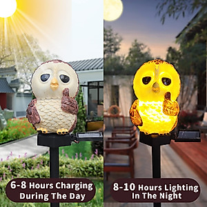 2 Pack Garden Solar Lights Cartoon Cute Small Baby Owls Decor, LED Solar Outdoor Garden Lights, Solar Landscape Pathway Outdoor Lights for Garden, Patio, Lawn Pathway,Walkway, Yard,Great