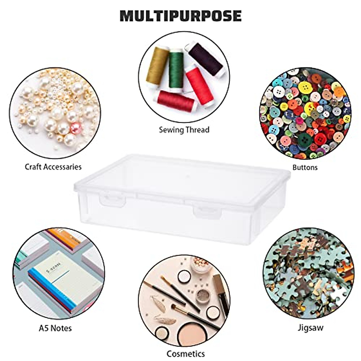 BTSKY Clear Plastic Storage Box with Flap Lid, Multipurpose Craft Organizers and Storage Box Art Supply Storage Organizer Plastic Sewing Box for Beads Pencils Notebooks, 6 Pack Small