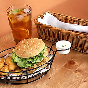 Cabilock Stainless Fried Chicken Display Rack Steel French Fries Basket Food Frying Basket French Fries Container Snack Serving Plate with 2 Dipping Fry Basket Cup Fried Chicken Basket (Black)