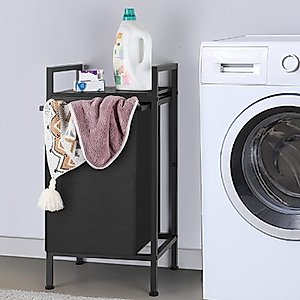 Laundry Hamper, Laundry Basket Laundry Room Shelves Hampers for Laundry with Removable Bag and Top Shelf Clothes Hampers for Small Space Laundry Sorter for Laundry Room Bedroom Bathroom, Rustic Brown