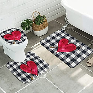 Gulidi Valentines Love 3 Piece Bath Mat Sets, Sweet Doughnut I Love You Saying Words Bathroom Mats Set for Valentine's Day Decor Absorbent U-Shaped Contour Toilet Mat, Toilet Lid Cover, Large
