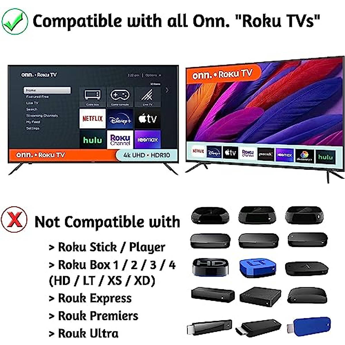 OEM Replacement Remote Control fits for All Onn. Roku TV Smart 4K Ultra HDTV with 4 Shortcut APP Keys - Netflix, Disney Plus, Apple TV+, and HBO Max Buttons
