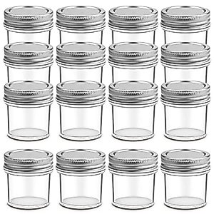 CZWESTC 16PACK 2Ounces Glass Jars with Lids,Mini Mason Jar Shot Glasses with Metal Lid,Round Set Glass Jars Canning Storage Jars Containers for Storing Lotions, Powders, and Ointments …