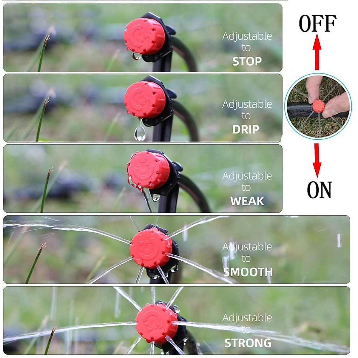 Kalolary 200Pcs Adjustable Drip Irrigation Emitters, 1/4Inch Adjustable Micro Drip Irrigation System Watering Sprinklers Anti-Clogging Emitter Dripper Red Garden Supplies