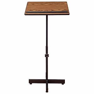 Oklahoma Sound Portable Presentation Series Adjustable Height Lectern Stand 16 Inch x 20 Inch Reading Surface with Book and Paper Stop, Medium Oak