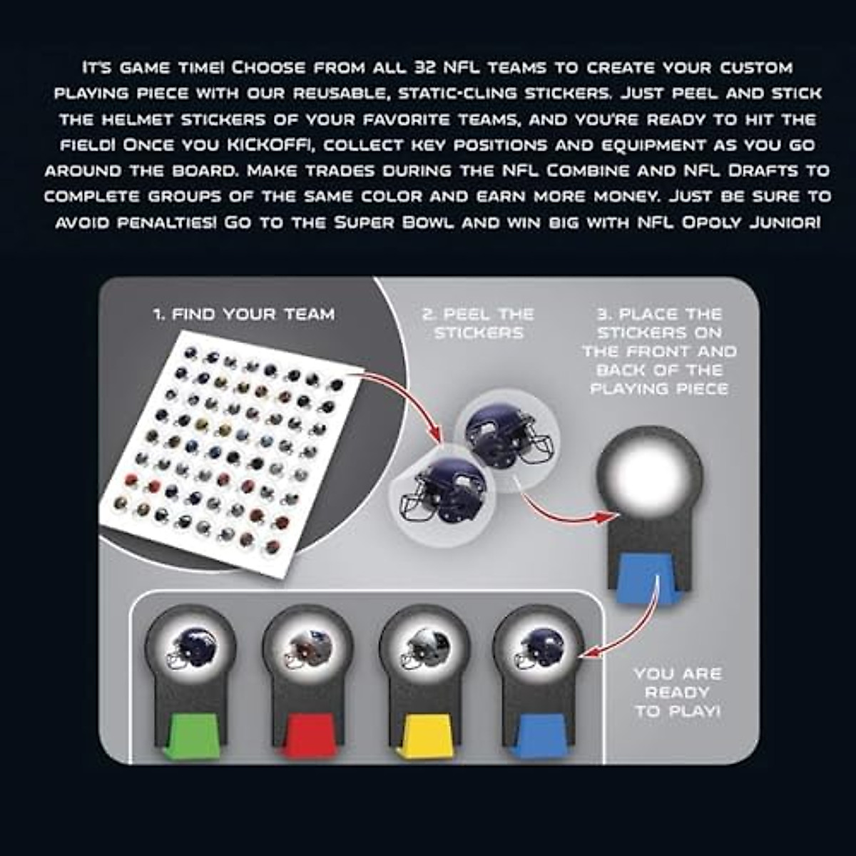 Masterpieces NFL-Opoly Junior Board Game - Collector's Edition Set for Ages 6+ - Officially Licensed NFL Opoly Jr Board Game