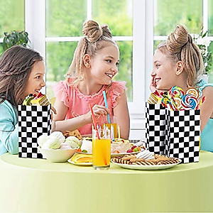 28 Pack Checkered Racing Treat Bags, Black and White Race Car Favor Bags, Kraft Paper Popcorn Boxes Goodie Bags Candy Bags for Monster Truck Cars Birthday Party Decorations