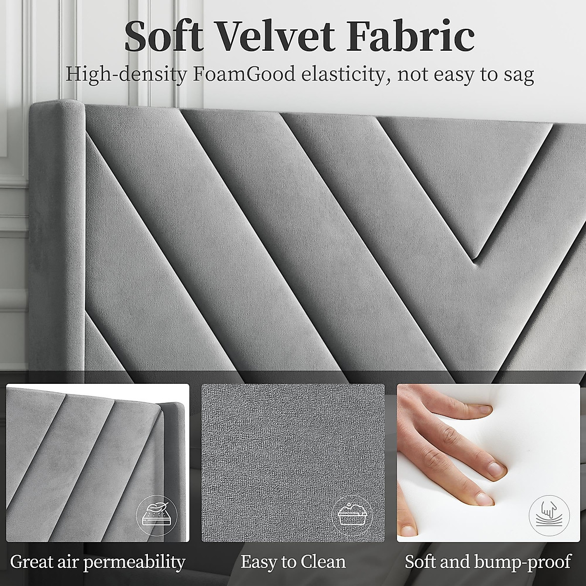 Yaheetech Queen Bed Frame Upholstered Platform Bed with Wing Side/Wooden Slat Support/Tufted Headboard with Wing Side/Mattress Foundation/No Box Spring Needed,Light Gray Queen Bed