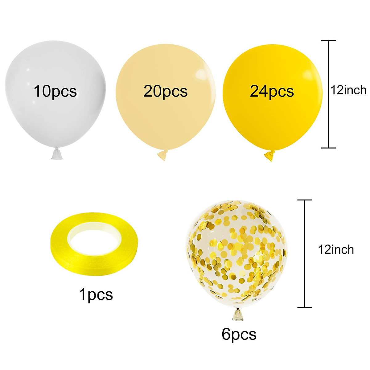 TUPARKA 12 inches Yellow White Gold Confetti Balloons 60 Pack Pastel Yellow White Party Balloon for Sunflower Honeybee Theme Birthday Baby Shower Party Supplies