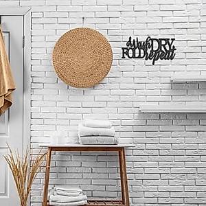 Kas Home Laundry Sign Metal Laundry Room Decor - Wash Dry Fold Repeat Laundry Wall Arts Signs Vintage Metal Laundry Wall Decor for Laundry Room Bathroom Hanging Decorations (8.7" x 17", Black-L2)