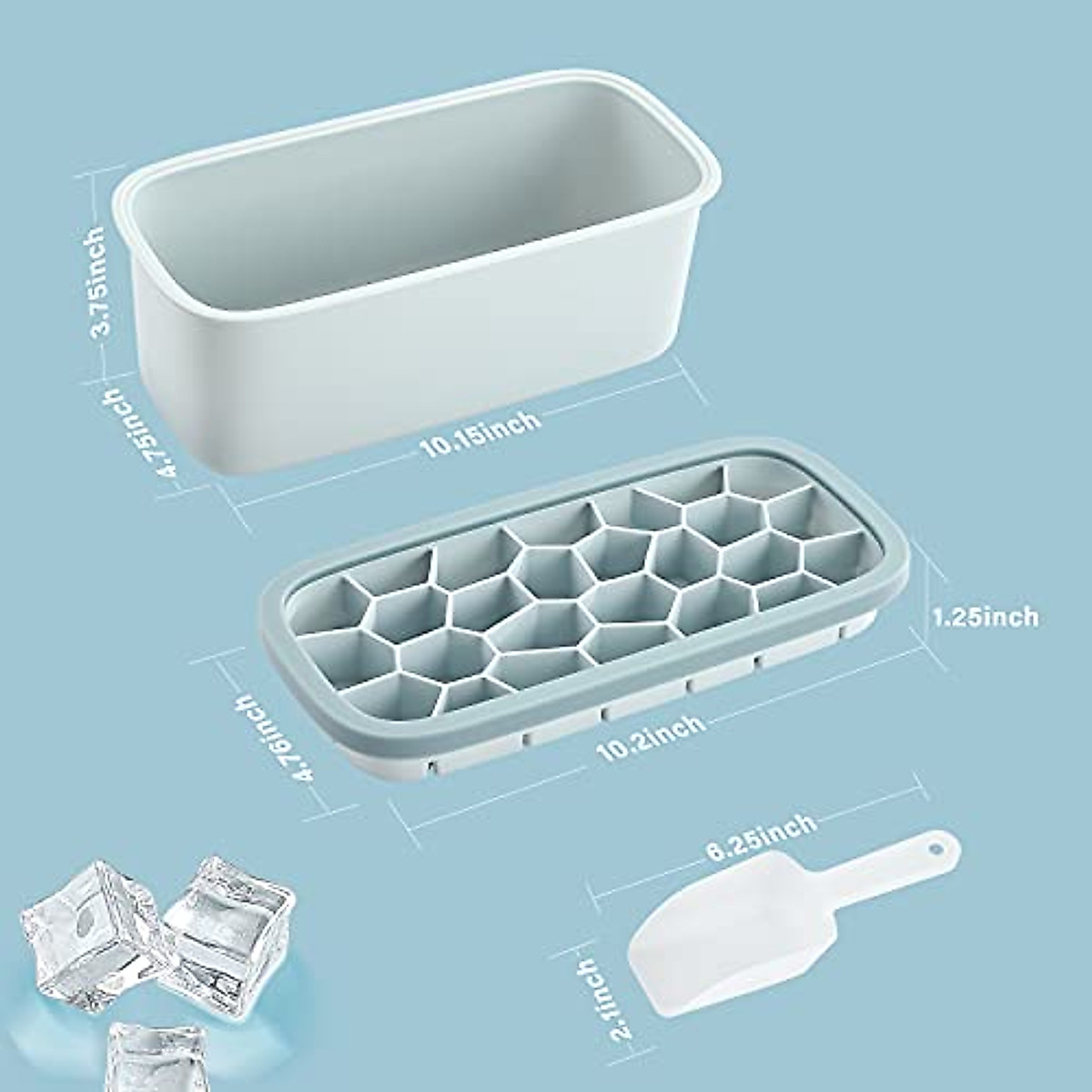 Atopov Ice Cube Trays with lid and Ice Bucket Ice Cube Trays Molds Easy-Release Silicone & Flexible 26-Ice Cube Trays Cocktail Whiskey ice cube tray (Blue)