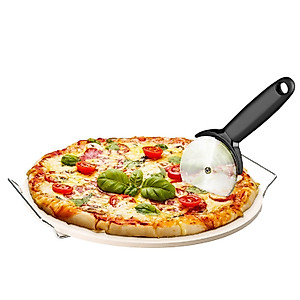 Chef's Star 15 Inch Ceramic Pizza Stone for Oven, Outdoor and Indoor Chrome Plated Serving Rack Pizza Pan with Pizza Cutter