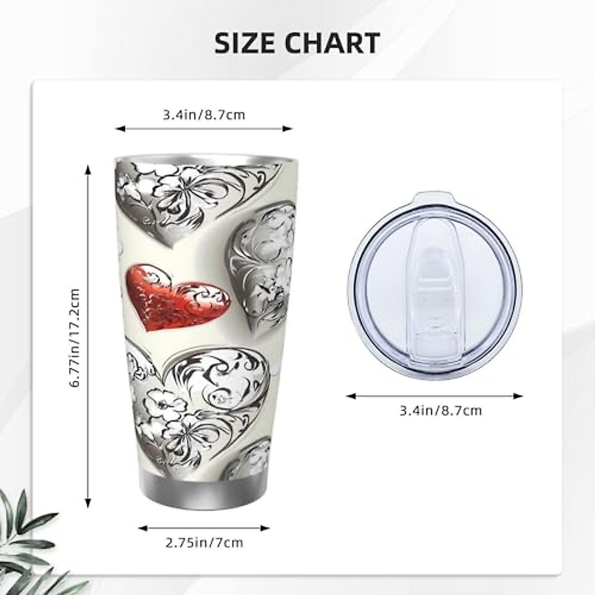 AYCZN Heart 20 OZ Tumbler Stainless Steel Travel Coffee Mug, Romantic Insulated Water Bottle with Lid and 2 StrawsLeakproof Thermal Cup