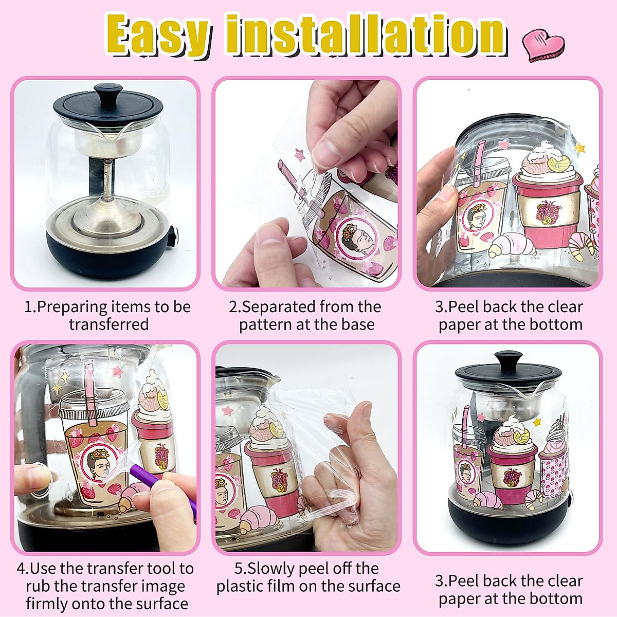 UV DTF Cup Wrap Transfer Stickers for Glass, 9 Sheet Cartoon Rub on Transfers for Crafting, UV DTF Transfer Waterproof Sticker for 16OZ Libbey Glass Cups Furniture Craft Wood DIY Crafts (Jack＆Rose)