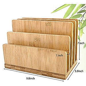 100% Bamboo Desk File Mail Organizer Countertop, 4 Slots Wood Desktop File Folder Sorter Holder Organizer for Document Letter Envelope Mail Paper Folder Bill Filing, Paper Letter Desk Tray Organizer