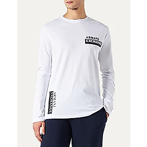 A|X ARMANI EXCHANGE Men's Contrast PU Logo Long Sleeve T-Shirt, White, XXL