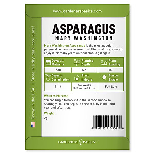 Gardeners Basics, Asparagus Seeds for Planting - Mary Washington Non-GMO Perennial Vegetable Variety- 2 Grams Seeds Great for Spring and Early Summer Gardens