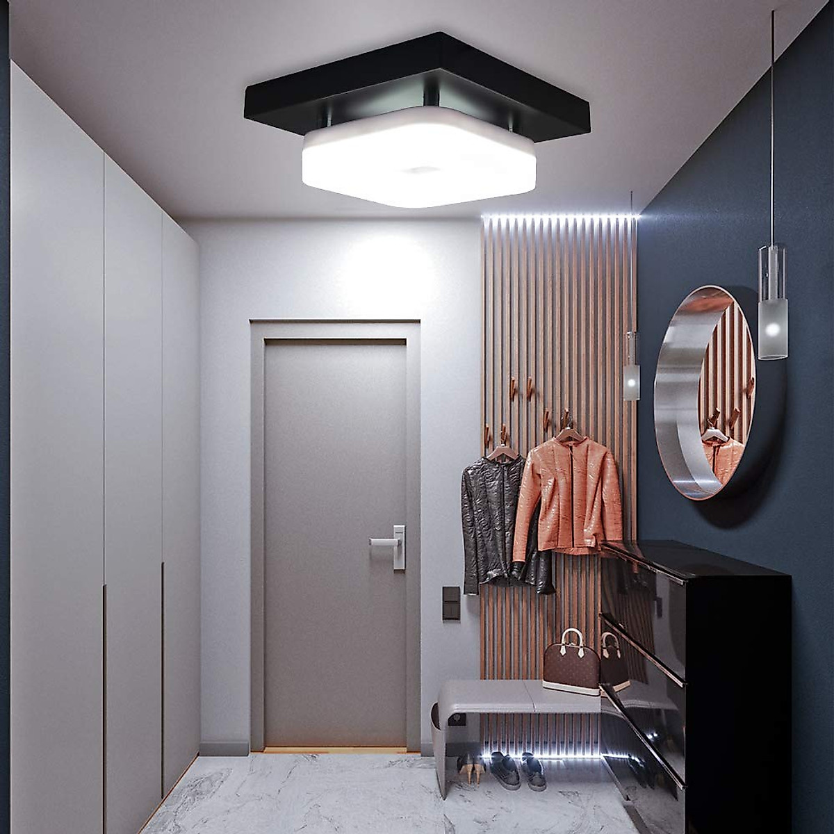 Artpad Modern Bathroom Ceiling Light Fixture Led 12W White Light Surface/Flush Mount Square Ceiling Lamp with Acrylic Lampshade for Bathroom Aisle Entrance Corridor Balcony (20cm)