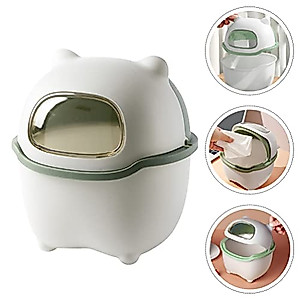 UPKOCH Round Dining Table Mini Animal Desktop Trash Can Swing Lid Small Paper Wastebasket Tabletop Garbage Bin Round Countertop Trash Container for Home Office Plastic Bins