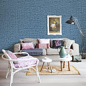 Akywall Blue Peel and Stick Wallpaper Linen Contact Paper for Cabinets Countertops Waterproof Grasscloth Wall Paper for Bedroom Stick on Wallpaper Textured Self Adhesive 78.7in