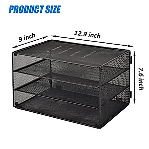 EASEPRES Paper Organizer Tray, 3 Tier Mesh Desk File Organizer Letter Sorter Holder for Home Office, Black
