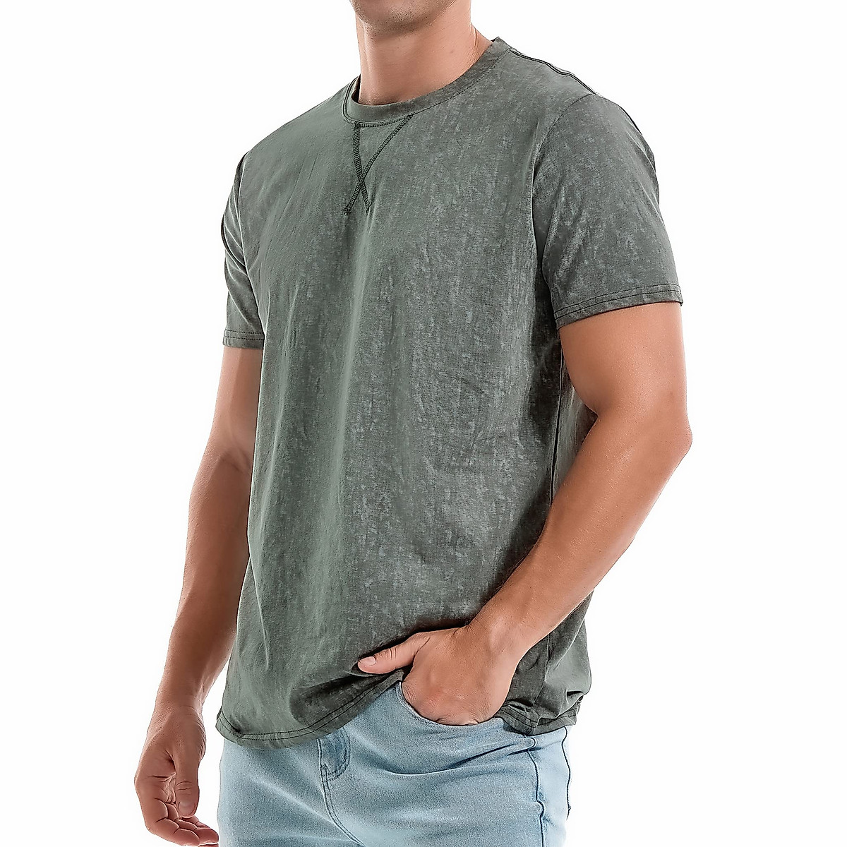 KLIEGOU Men's T-Shirts - Elasticity Cotton Crew Neck Tees 2166 Dark Grey XXL