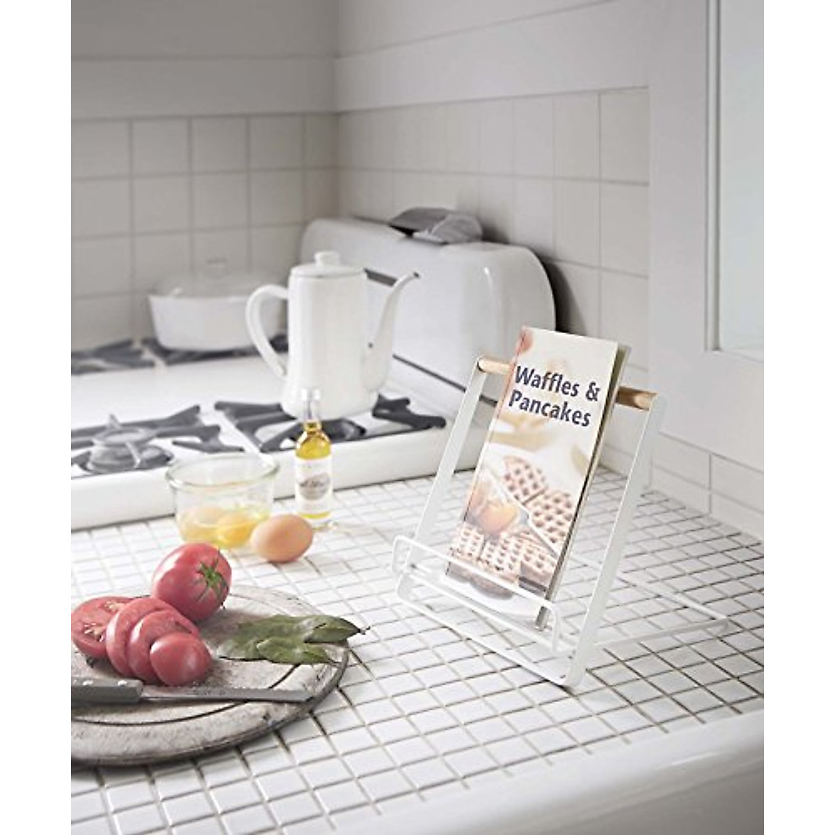 Yamazaki Home Tosca Cookbook Stand - Kitchen Cooking Recipe Holder for Counter - Steel + Wood