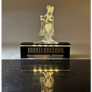 4OUR FAITH 3D Illusion Lord Krishna Kanahiya with LED Light, Lord Krishan for Gift/Home Décor/Office/Car Dashboard/Mandir (Shri Krishana Statue) – (4.35”x2”x4.35”) – Pack of 1