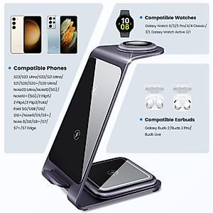 3 in 1 Wireless Charging Station, LEKOYE Aluminum Alloy Wireless Charger for Samsung S23 S22 S21/Z Flip/Z Fold, Fast Wireless Charging Stand for Multiple Devices Galaxy Watch & Galaxy Buds - Gray