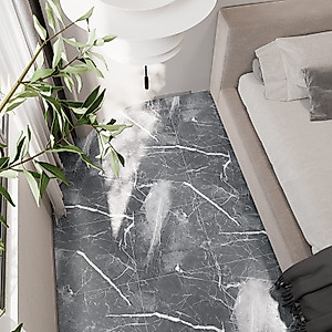 VEELIKE 24 Pack Grey Marble Floor Tiles Peel and Stick Waterproof Vinyl Flooring 12''x12'' Self Adhesive Removable Stick On Grey Vinyl Floor Tiles Stickers for Bathroom Kitchen Bedroom Basement