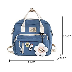 MUSICARD Girls Kawaii Backpack with Cute Pins and Pendant, Japanese Schoolbag Aesthetic Rucksack with Accessories for Teens