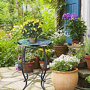 VCUTEKA Patio Side Table Outdoor Coffee Table Mosaic Accent Table Round Small End Table Bistro for Living Room Porch Balcony Backyard Garden Sunflower