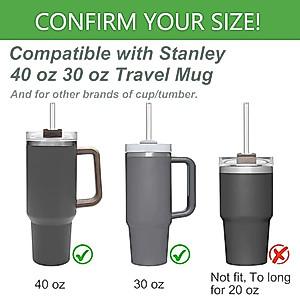 Replacement Straw Compatible with Stanley 40 oz Tumbler Straws, 6 Pcs Reusable Straws with Cleaning Brush, Long Glass Straw for Stanley Accessories, Clear