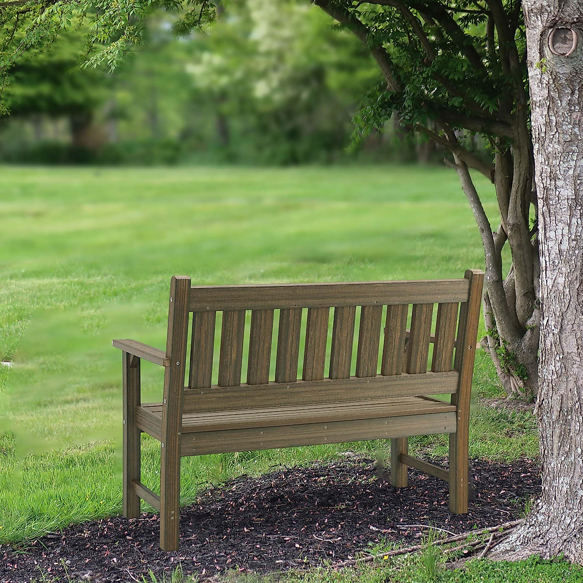 ACUEL Outdoor Bench, 3-Person Garden Bench, Poly Lumber Patio Bench for Outdoors, Porch, and Park (Light Brown)
