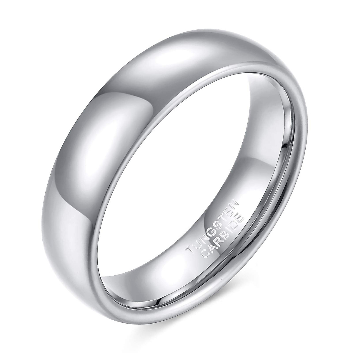 KAMASATO 6mm Tungsten Rings for Men Women High Polish Domed Silver Wedding Band Comfort Fit Size 7