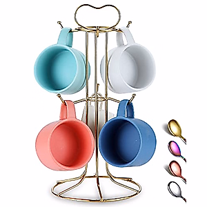 Berglander Gold Coffee Mug Holder, Stainless Steel Coffee Cup Holder Stand Easy to Hang and Take Avoid Crowded Collision Design, Beautiful Decoration Mug Rack Tree Mug Hooks Easy to Clean