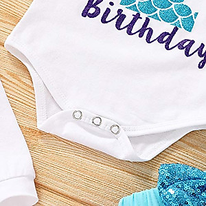 YOUNGER TREE Baby Girls 1st Birthday Mermaid Outfit Romper Headband Leggings Tutu Dress Sequin Bowknot Princess Skirt Sets (12-18 Months, White # Birthday)