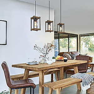 KSANA Pendant Lighting for Kitchen Island, Faux-Wood Pendant Light, Farmhouse Lighting for Dining, Foyer, Entry, Living Room