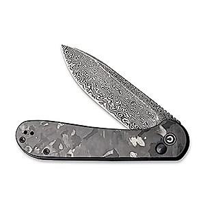 CIVIVI Pocket Folding Knife with 3.47" Damascus Blade Marble Carbon Fiber Handle, Button Lock Elementum Knife for EDC C2103DS-3