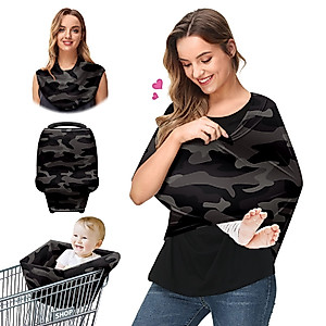 Baby Car Seat Stroller Covers Black and Grey Camouflage Nursing Cover Breastfeeding Scarf Soft Breathable Stretchy Coverage Carseat Canopy Cover for Boys and Girls Multi Use
