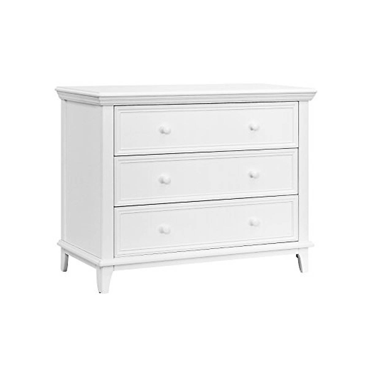 Contours Easy-to-Assemble Transitional 3-Drawer Dresser - Built-in Hardware, Changing Table Height, 3 Spacious Drawers, Sculpted Wooden Knobs, Anti-Tip Kit, White