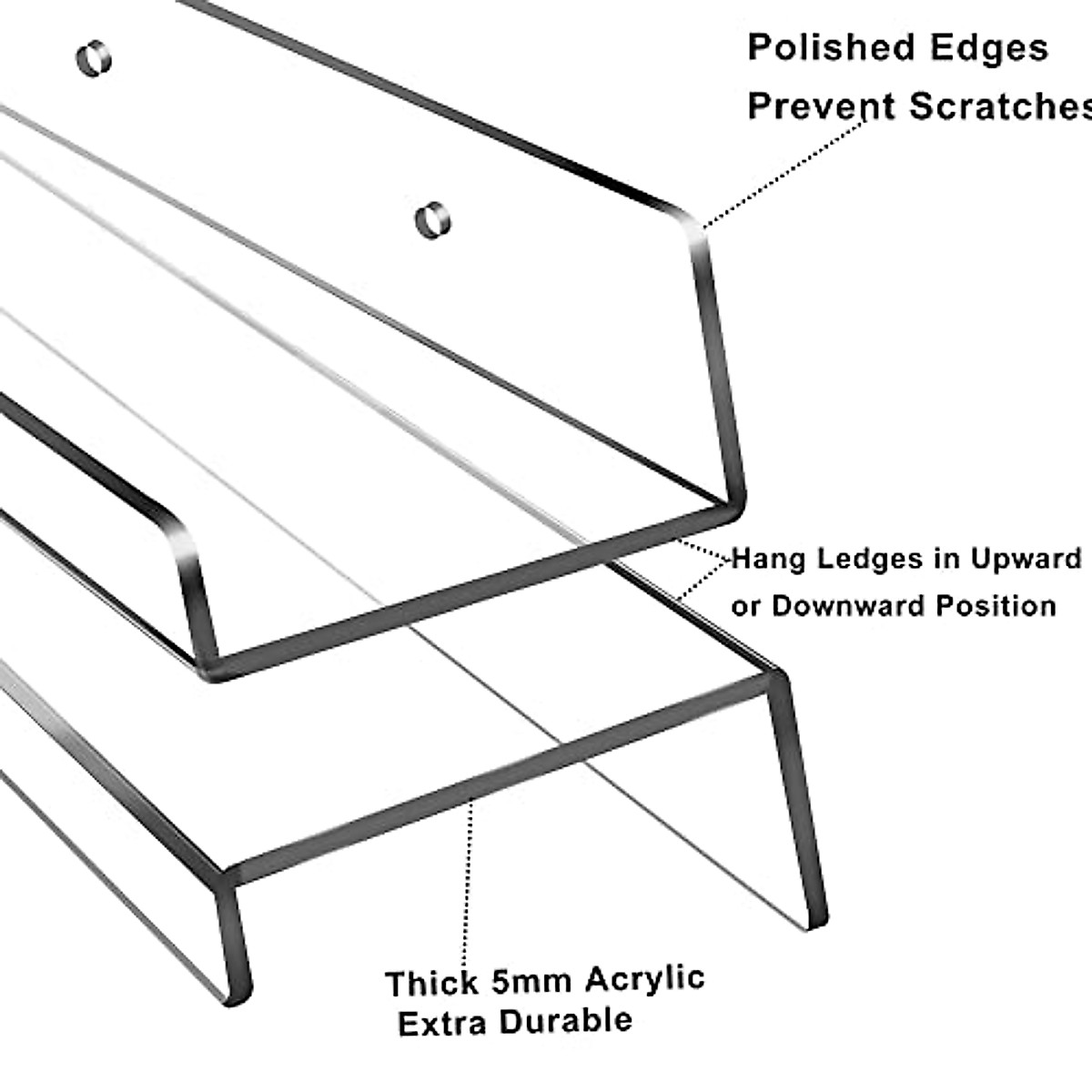 Febwind 4 Pack 24-Inch Long Clear Acrylic Floating Shelves Wall Ledge Invisible Wall Mounted Floating Bookshelf U Shape Wall Shelf for Book Display Makeup Product Spice Organizer