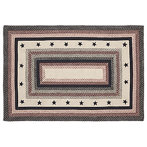 VHC Brands Colonial Star Rug with PVC Pad, Jute Blend, Rectangle, Tan Black Red, 48x72 inches