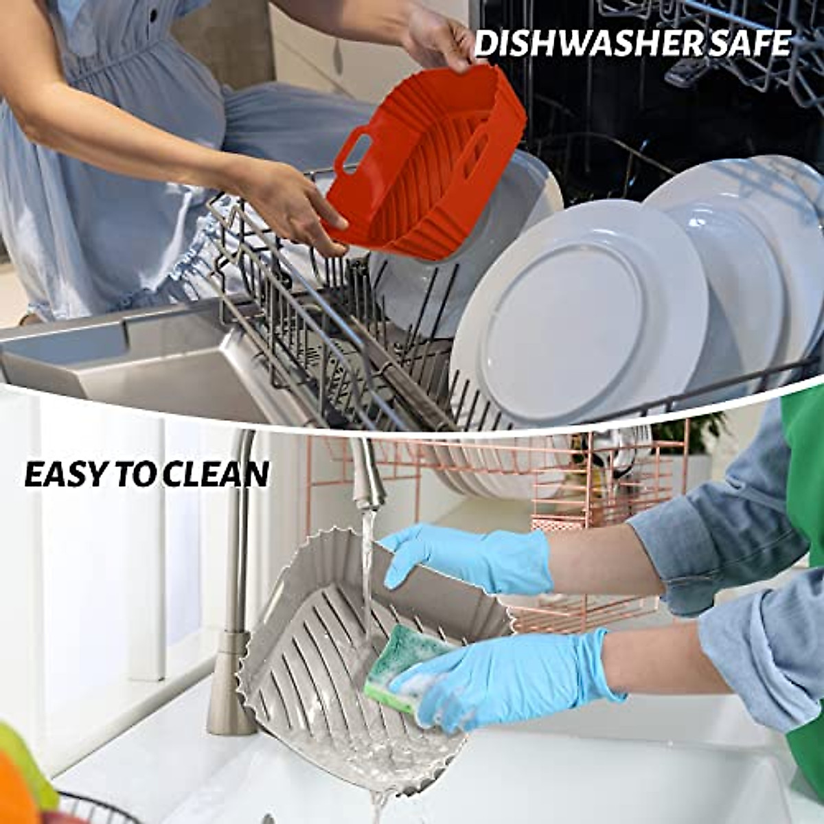 Actvty Silicone Liners Square 2 Pcs Air Fryer Silicone Basket, 8.5 Inches Non-stick Food-grade Silicone Baking Tray Reusable Air Fryer Inserts for 4 to 7 QT Air fryer Basket