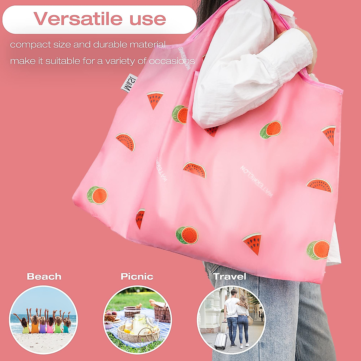 M&Sl Set of 4 Reusable Grocery Bags - Washable, Foldable, Packable Tote bags with Large Handles. Heavy Duty- Eco-Friendly Shopping Bags.