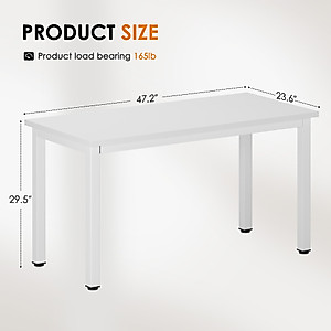 DlandHome 47 inches Medium Computer Desk, Home Composite Wood Board Desk, Decent and Steady Home Office School Desk/Workstation/Table, BS1-120WW White and White Legs, 1 Pack