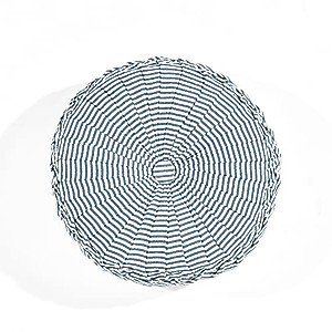 Lush Decor Farmhouse Ticking Stripe Yarn Dyed Pleated Decorative Pillow, 14" Round, Blue